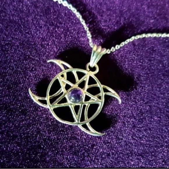 Jewelry | Triple Moon Hecate Purple Amethyst Necklace Pentagram Jewelry ...